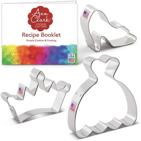 CPDD 3 Piece Princess Cookie Cutter Set with Recipe Booklet, Crown / Tiara, Glass Slipper ...