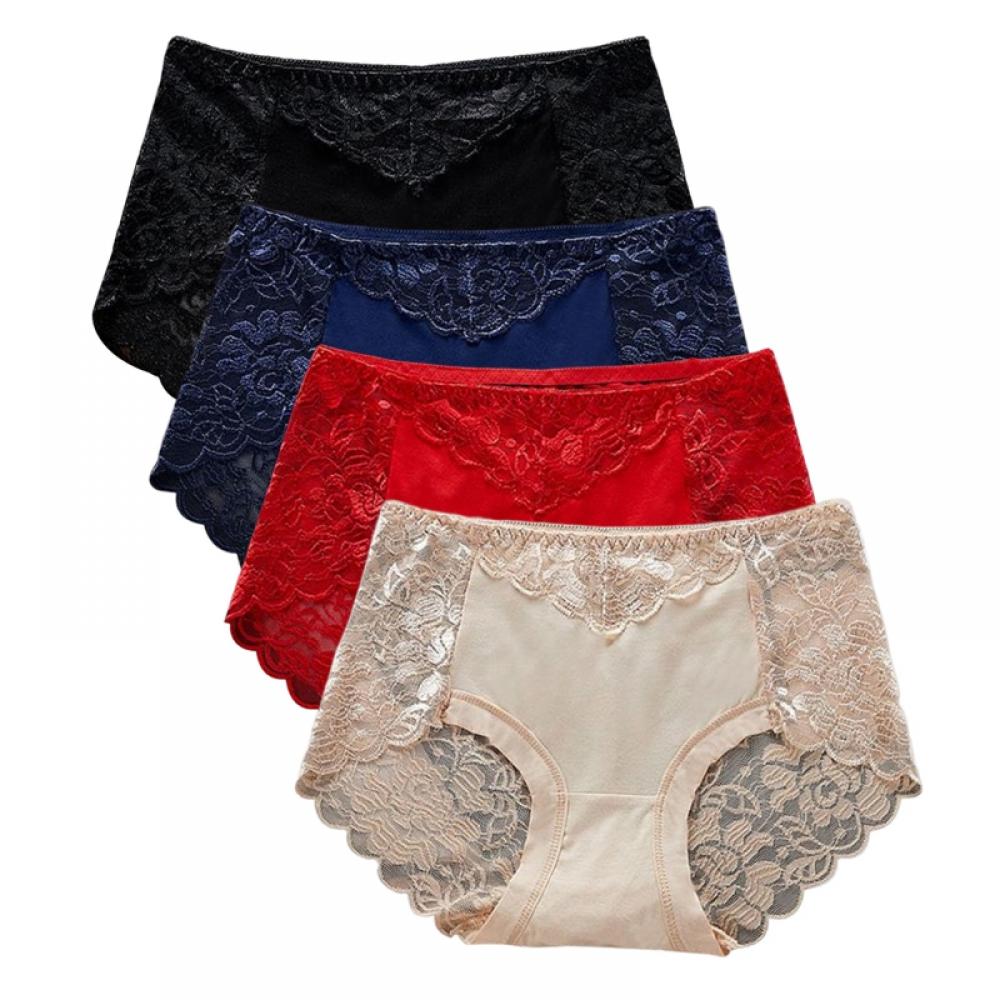 Lace Briefs for Women Plus Size - Ultra Comfort Soft Breather High Waisted Full Coverage Panties ...