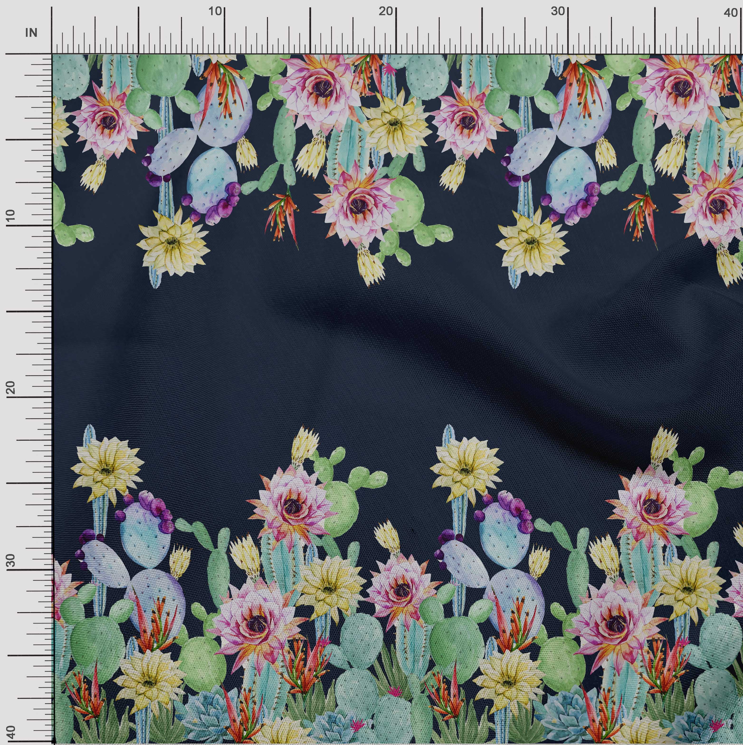 oneOone Cotton Silk Fabric Floral & Cactus Panel Printed Fabric 1 Yard ...