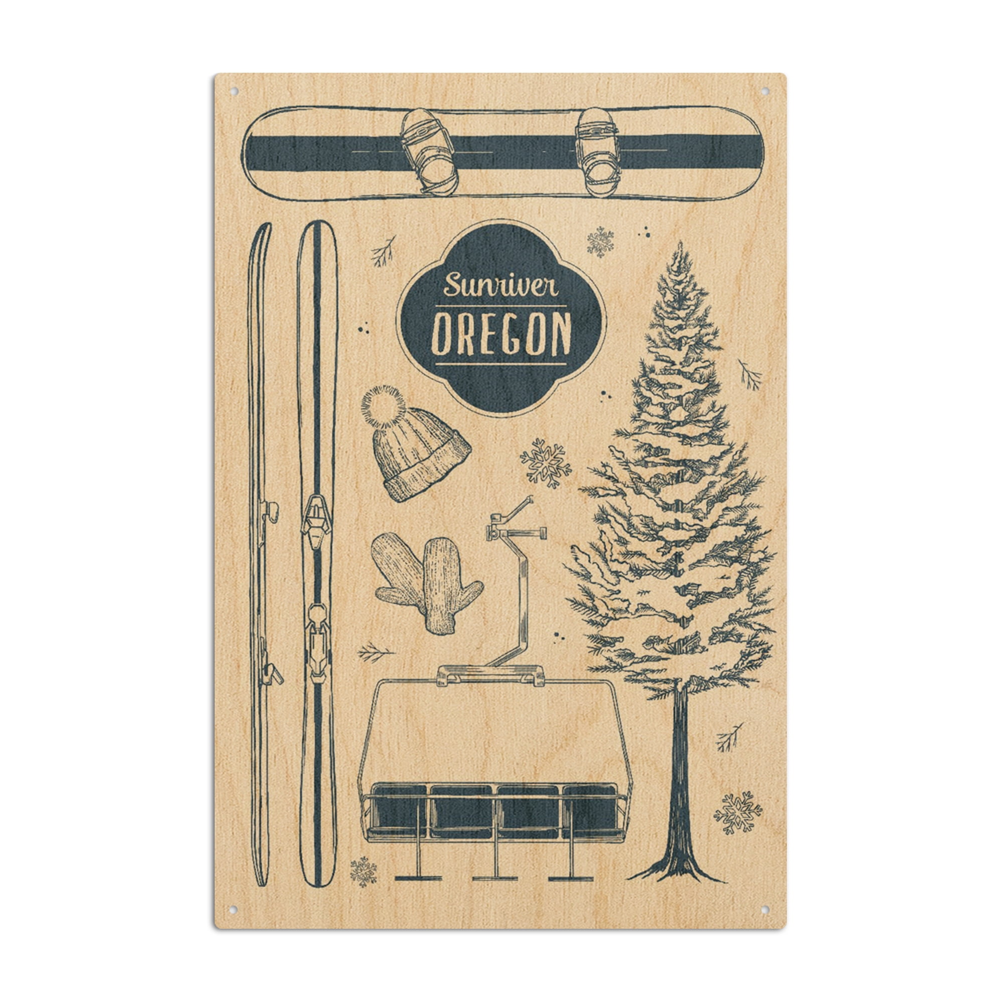 Sunriver, Oregon, Mountain Life, Ski Collage Birch Wood Wall Sign (6x9 ...