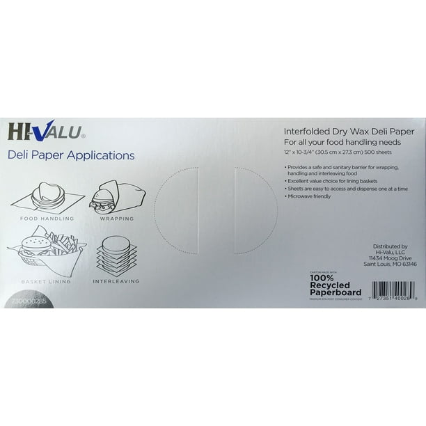 Interfolded Dry Wax Deli Paper / Food Liner, 12 Inch X 10 3/4 Inch (500 ...