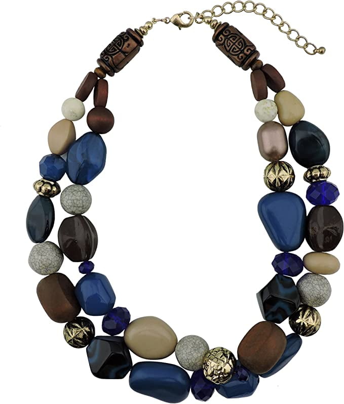 Bocar 2 Layer Statement Chunky Beaded Fashion Collar Necklace for Women ...