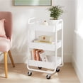 3 Tier Metal Utility Cart - Rolling Storage Trolley with Wheels, Powder ...
