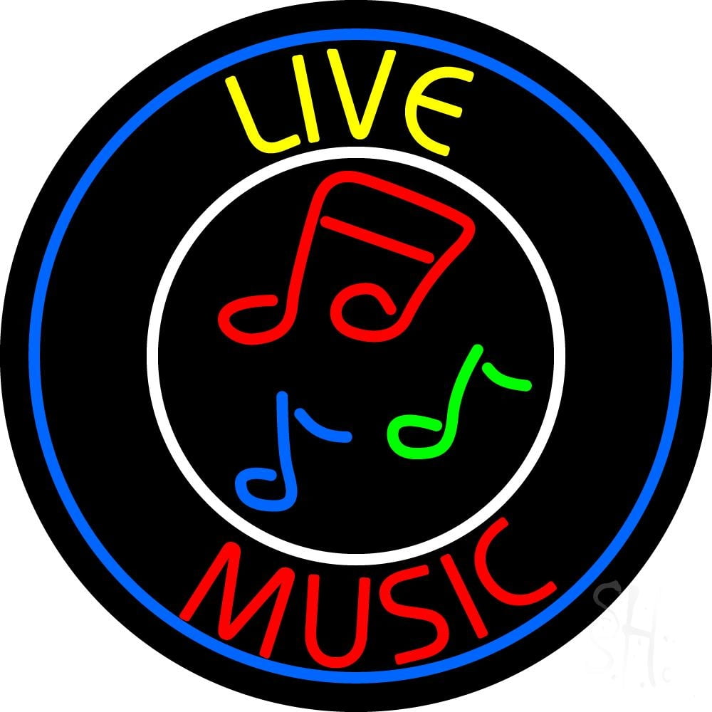 Yellow Live Red Music With Circle LED Neon Sign 26" Tall x 26" Wide ...