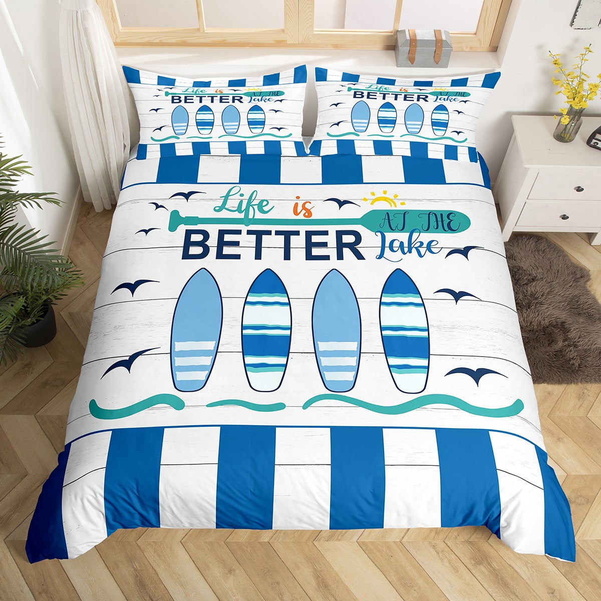 YST Nautical Duvet Cover for Kids Boys Girls,Blue White Ocean Bedding ...
