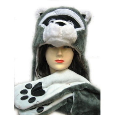 Plush Black Bear Animal Hat - Black Bear Hat with Ear Flaps and Hand ...