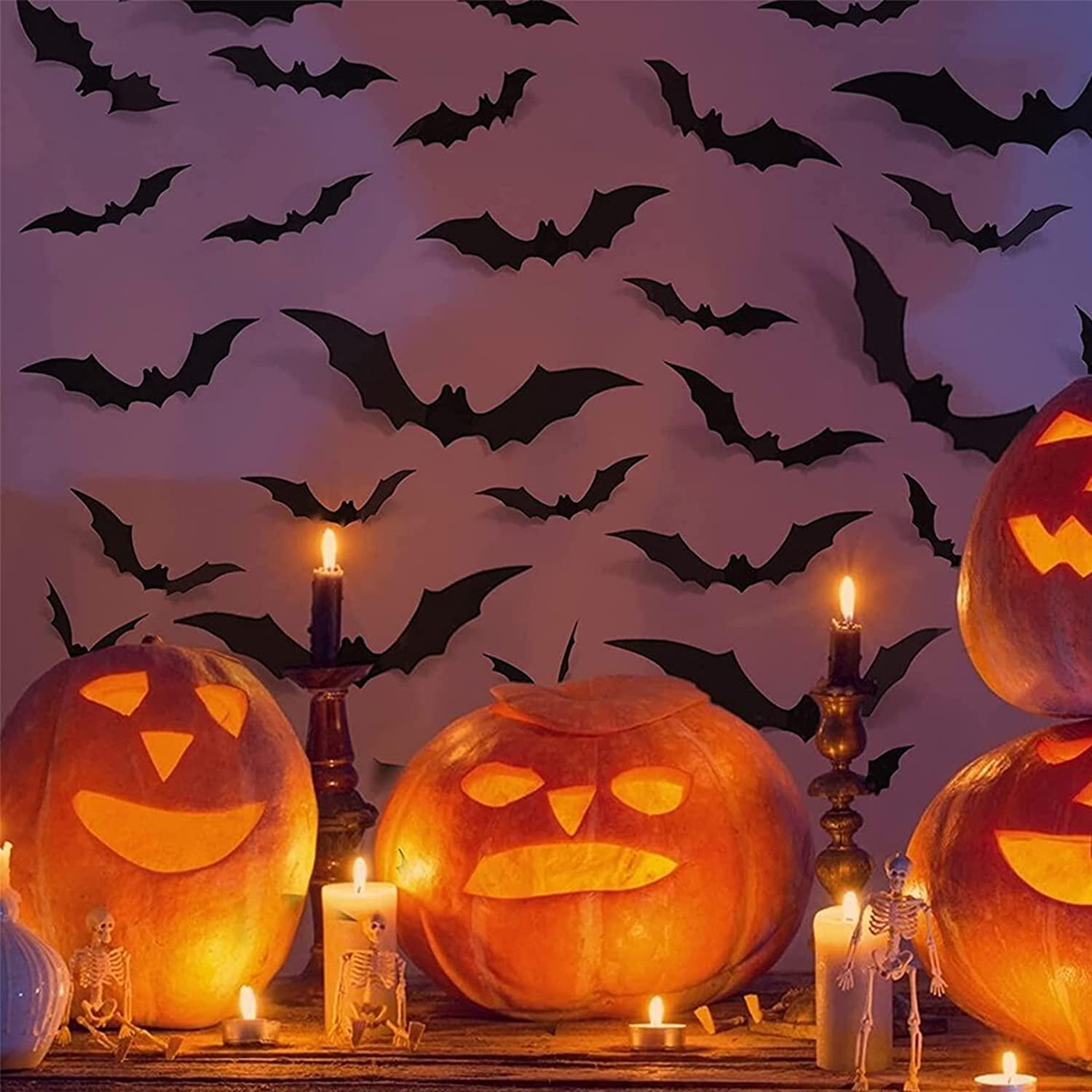 Halloween Bats Wall Stickers 56pcs 4 Sizes Realistic PVC 3D Decorative ...
