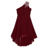 YONGHS Kids Girls One Shoulder Formal Gown High Low Hem Evening Dress ...