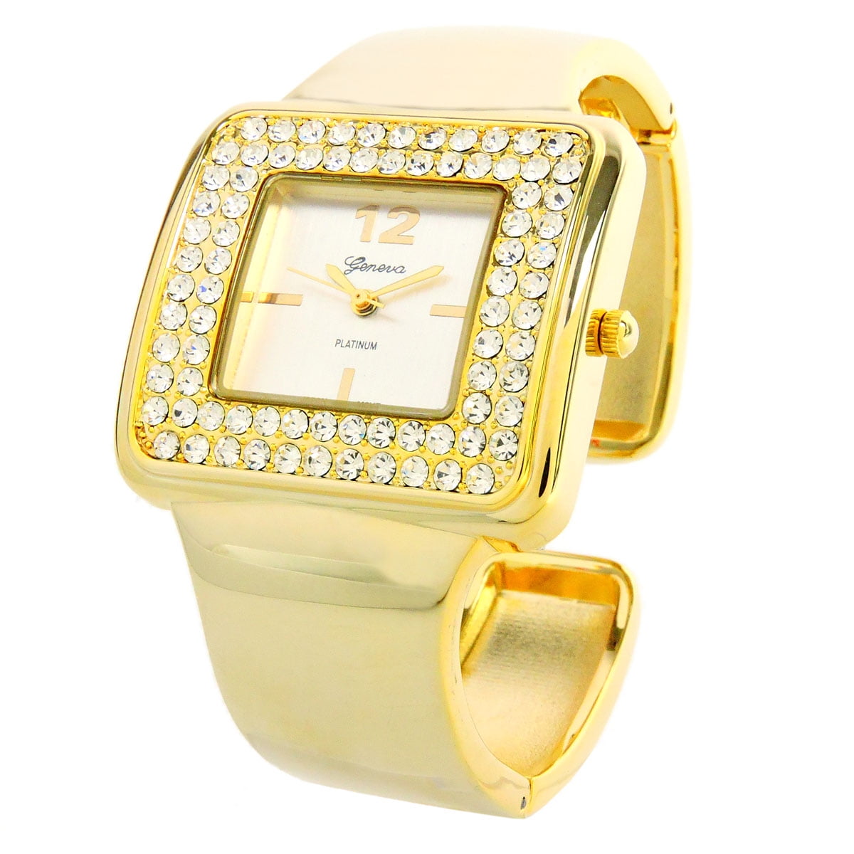 Gold Tone Crystal Bezel Iced Out Ladies Quartz Wrist Watch, Luxury ...