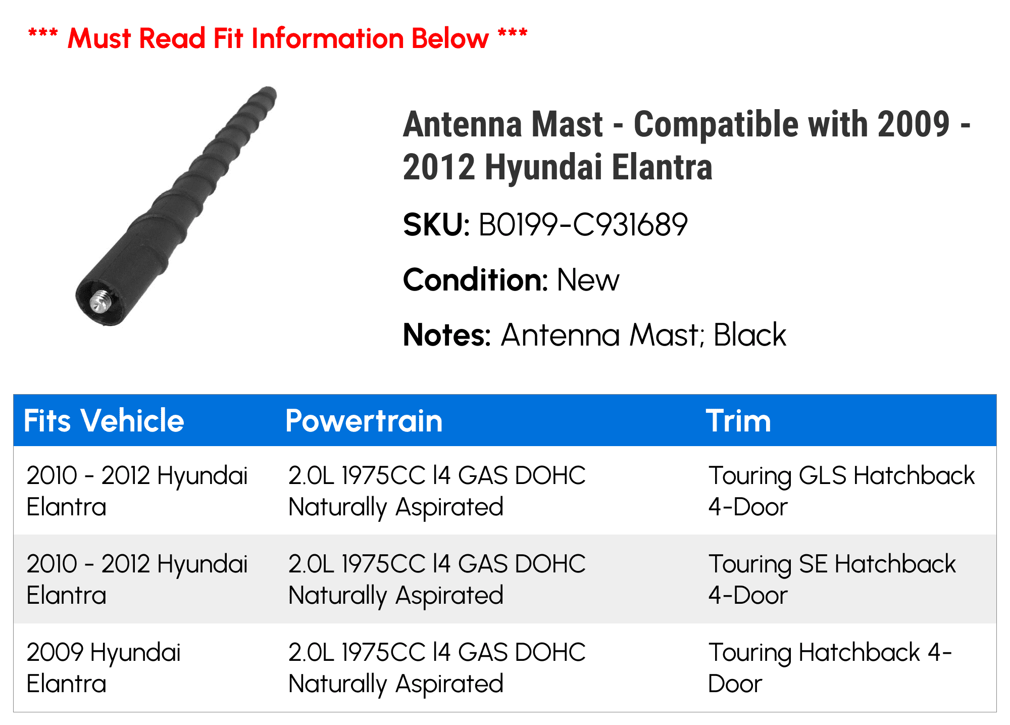2009-2012 Hyundai Elantra Antenna Replacement 956-012