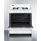 30" wide gas range in white with open burners and spark ignition ...