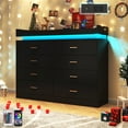 ChVans Black Dresser with Charging Station and LED Lights, Modern Chest ...