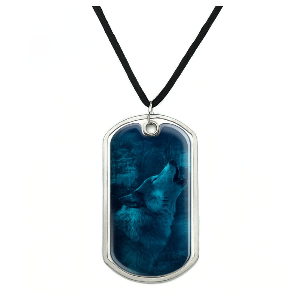 Wolf Howl Howling Blue Moon Wolves Military Dog Tag Pendant Necklace ...