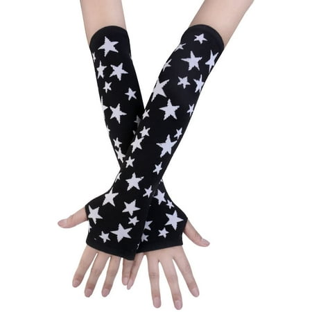 JISEN Women Punk Winter Knitted Stretchy Soft Arm Warmer Fingerless ...