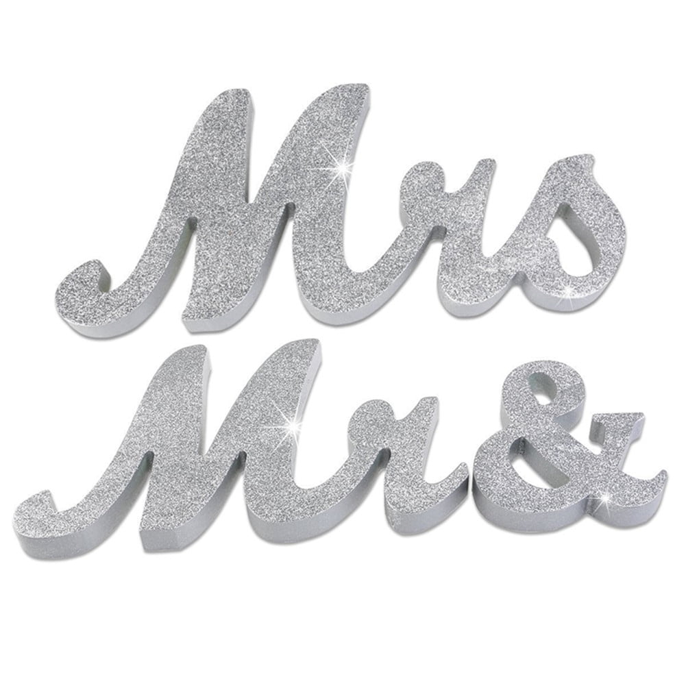 Vintage Silver Glitter Mr & Mrs Signs, Wood Letters Mr & Mrs Wedding ...