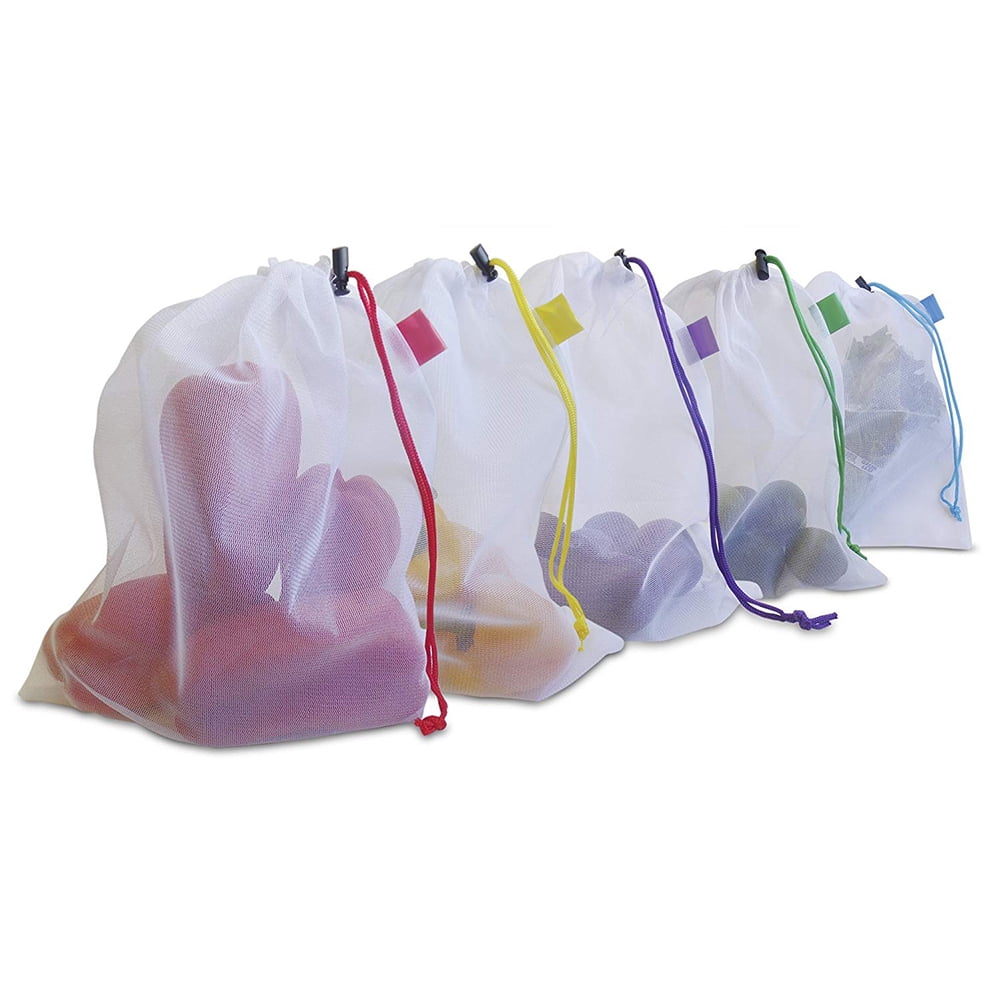 Yesbay 5Pcs Reusable Drawstring Mesh Vegetable Fruit Bags Washable ...