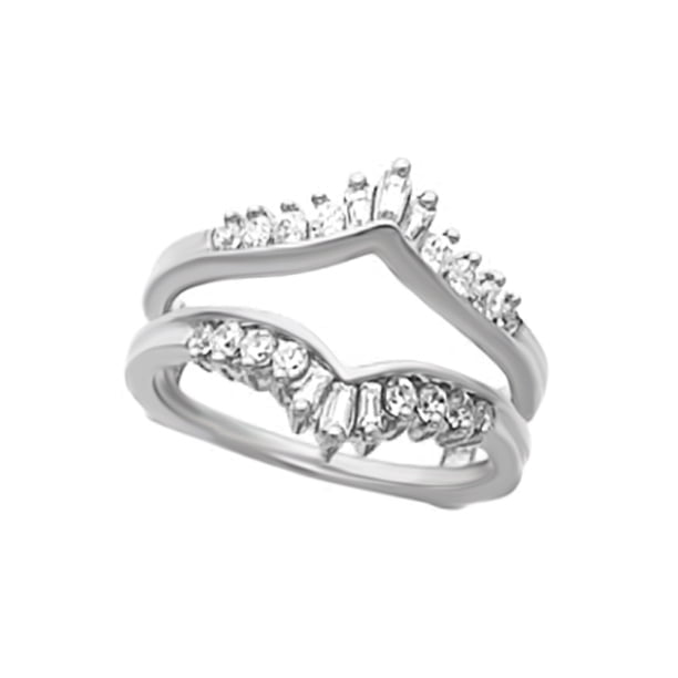 Baguette Cut White Natural Diamond Bridal Solitaire Enhancer Ring Guard ...