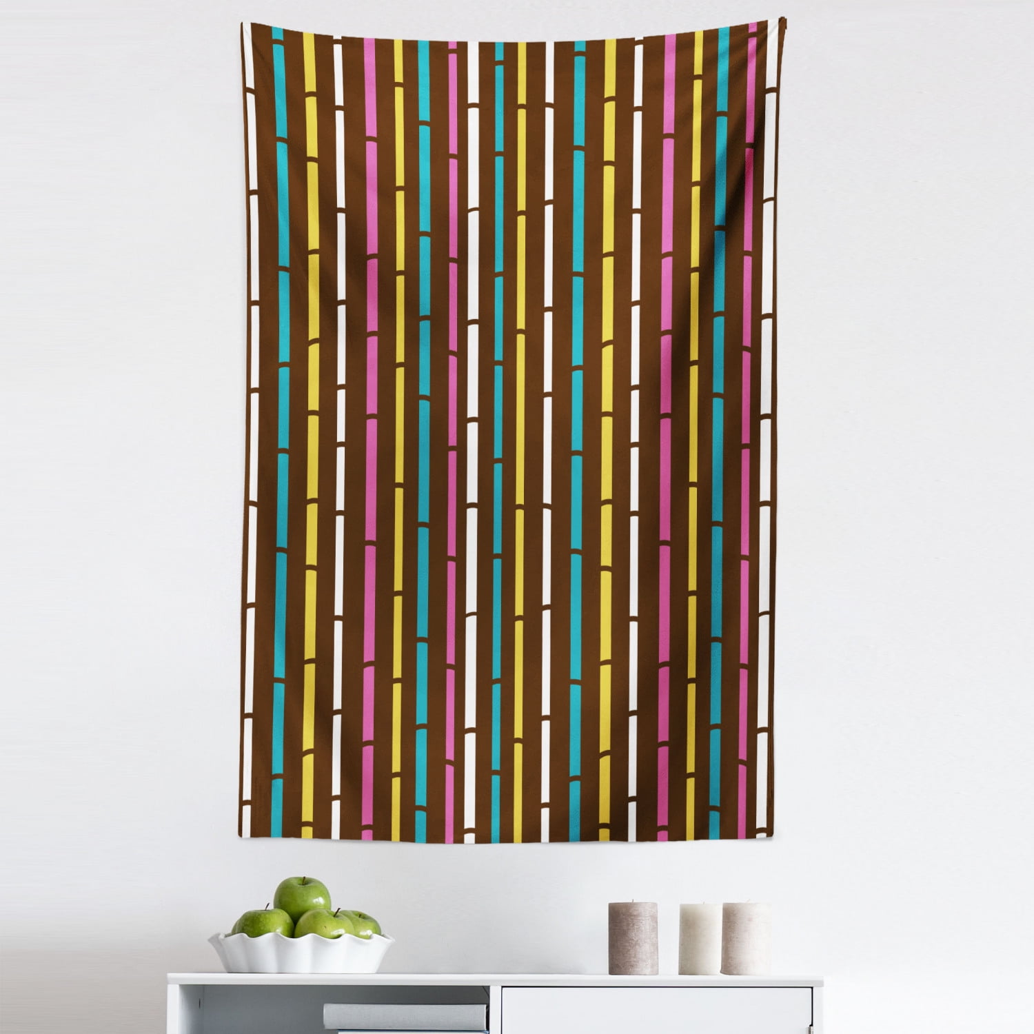 East Tapestry, Rainbow Style Bamboo Sticks on a Brown Shade Background ...
