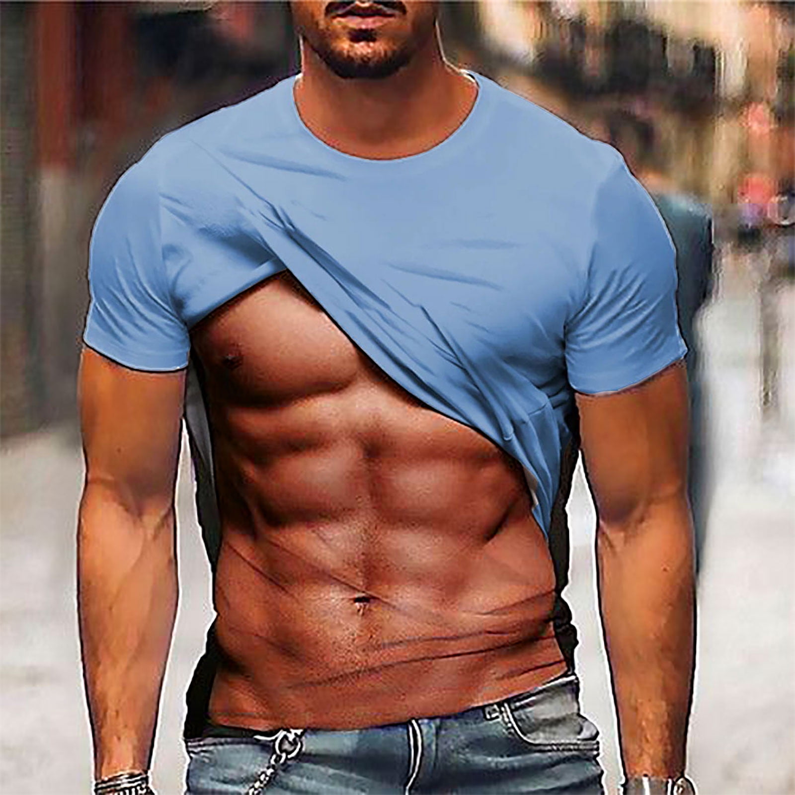 Click here for Lcziwo Fake Muscle Shirt For Men Slim Fit Round Ne... prices