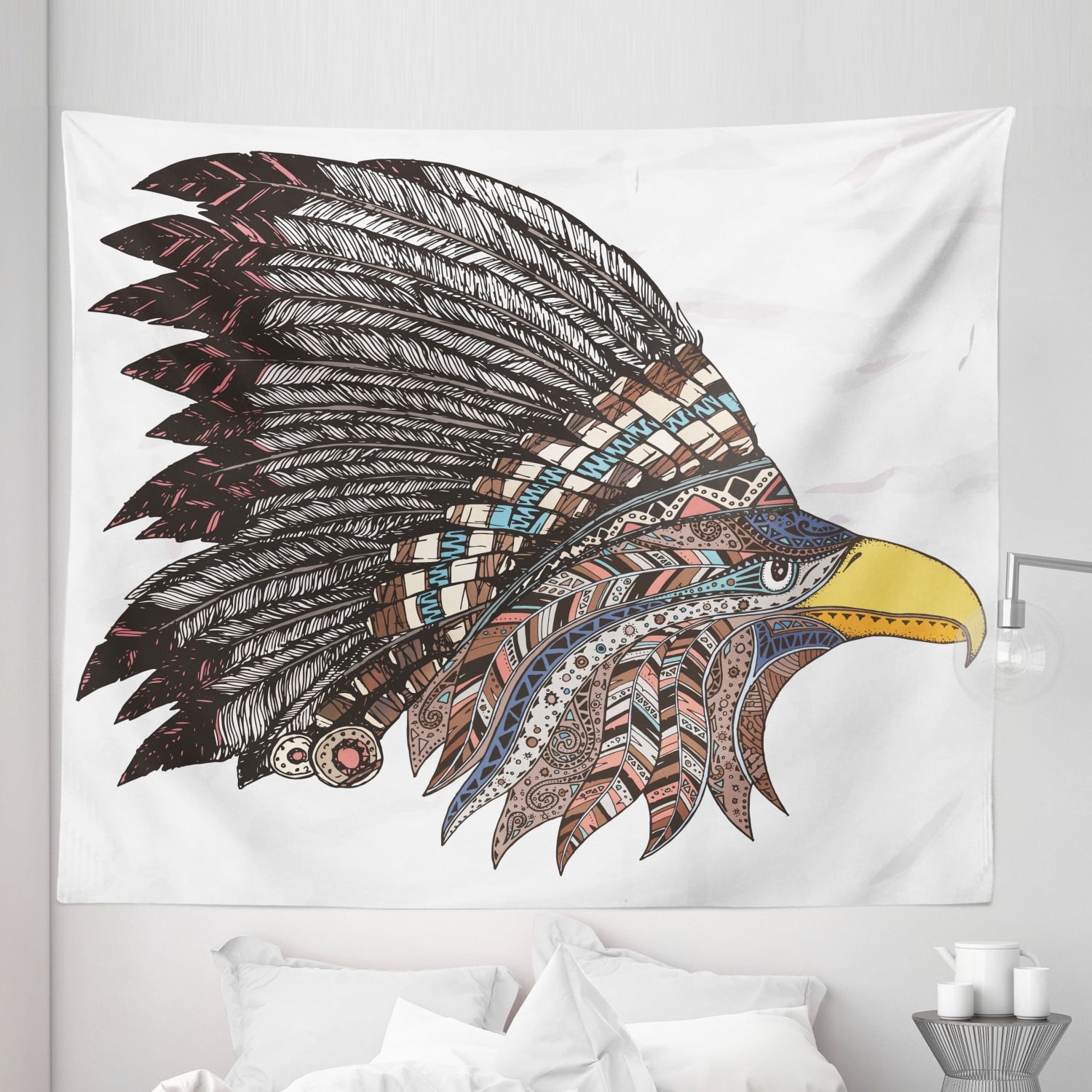Eagle Tapestry, Tribal Culture Inspired Hand Drawn Eagle in Feathered ...