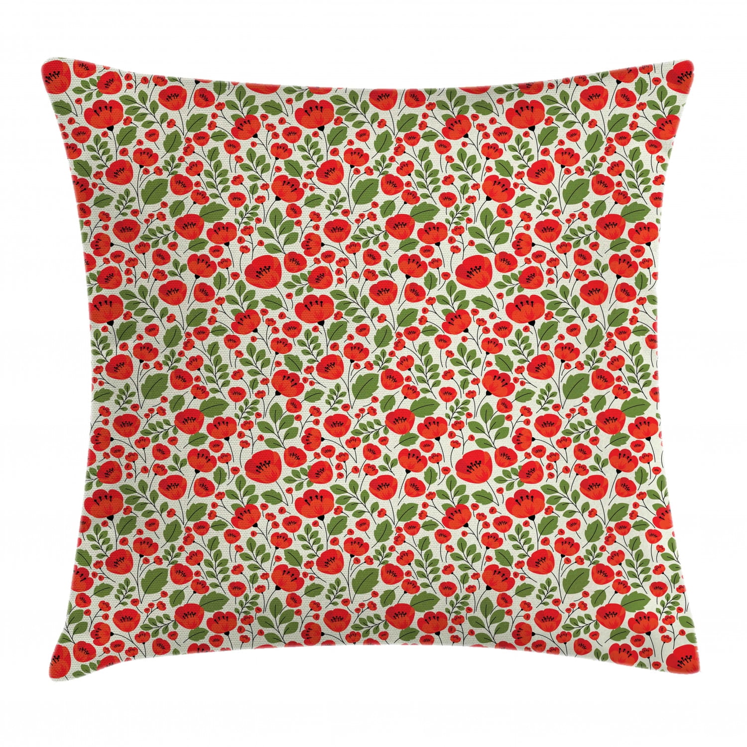 Poppy Throw Pillow Cushion Cover, Abstract Floral Arrangement Doodle ...