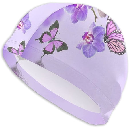 Purple Butterfly Swim Cap, Polyester High Elasticity Swimming Cap ...
