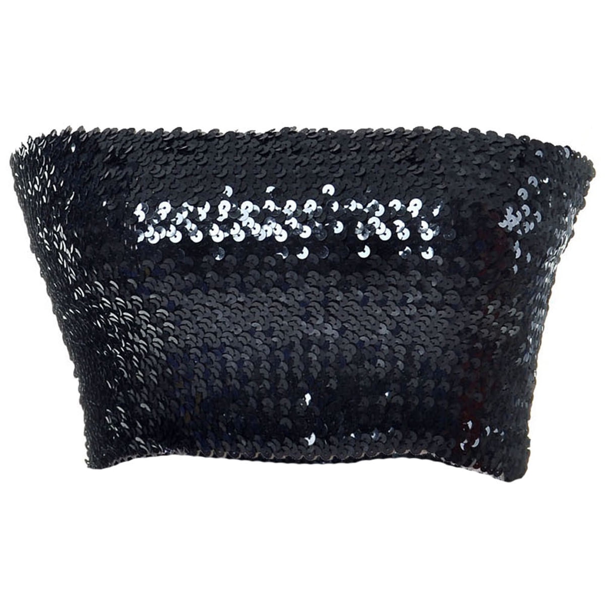 Fashion Womens Shiny Sequin Party Cropped Strapless Bandeau Stretch