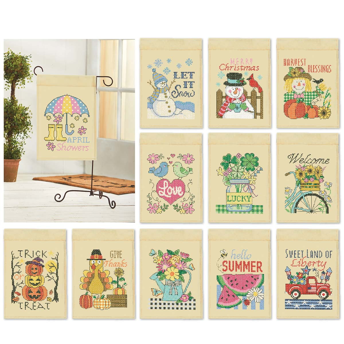 Herrschners® Monthly Porch Flags with FREE Stand Stamped Cross-Stitch ...