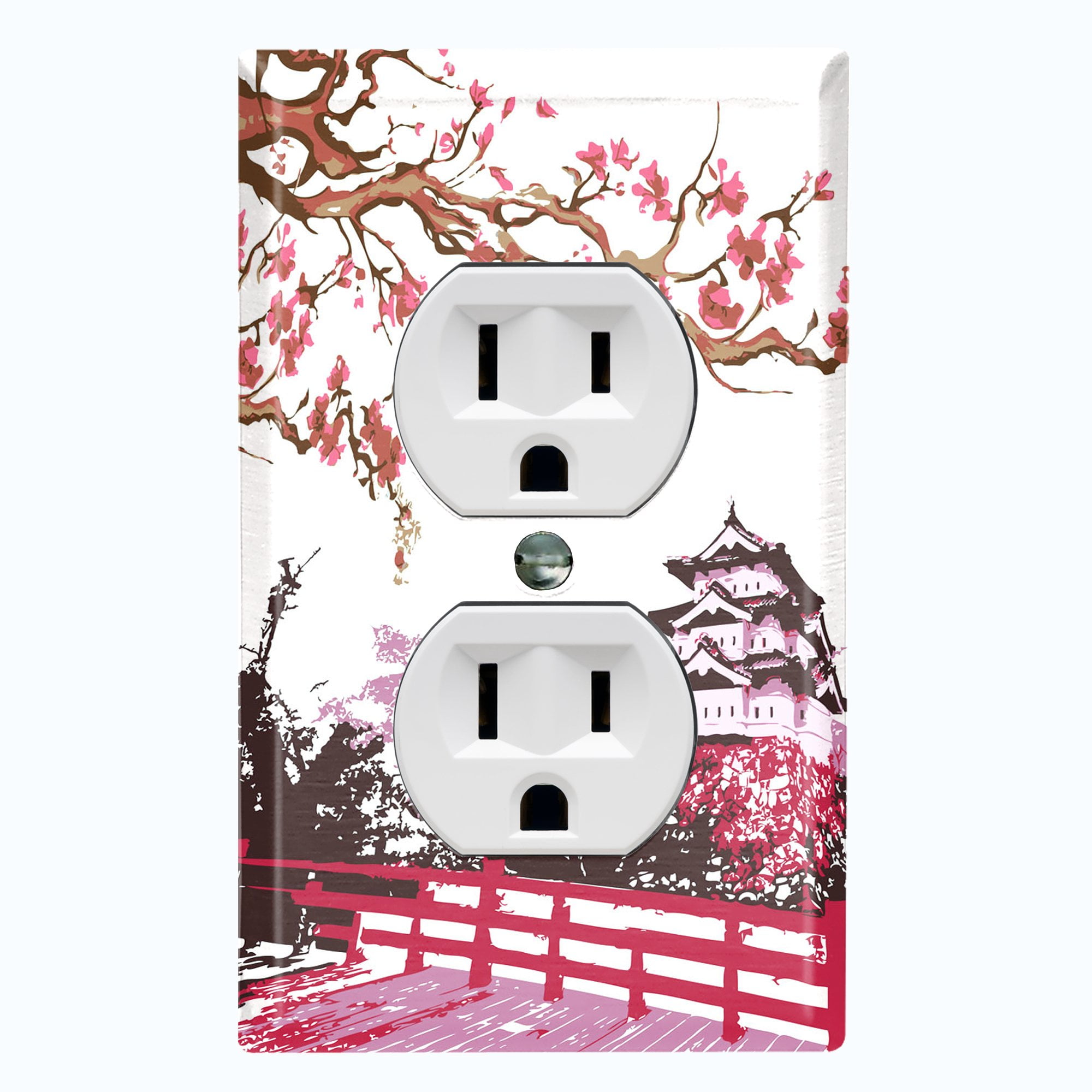 Metal Light Switch Plate Cover Japanese Pink Sakura Flower House Red ...