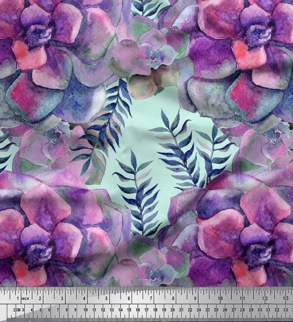 Soimoi Green Velvet Fabric Leaves & Begonia Floral Print Fabric by Yard ...