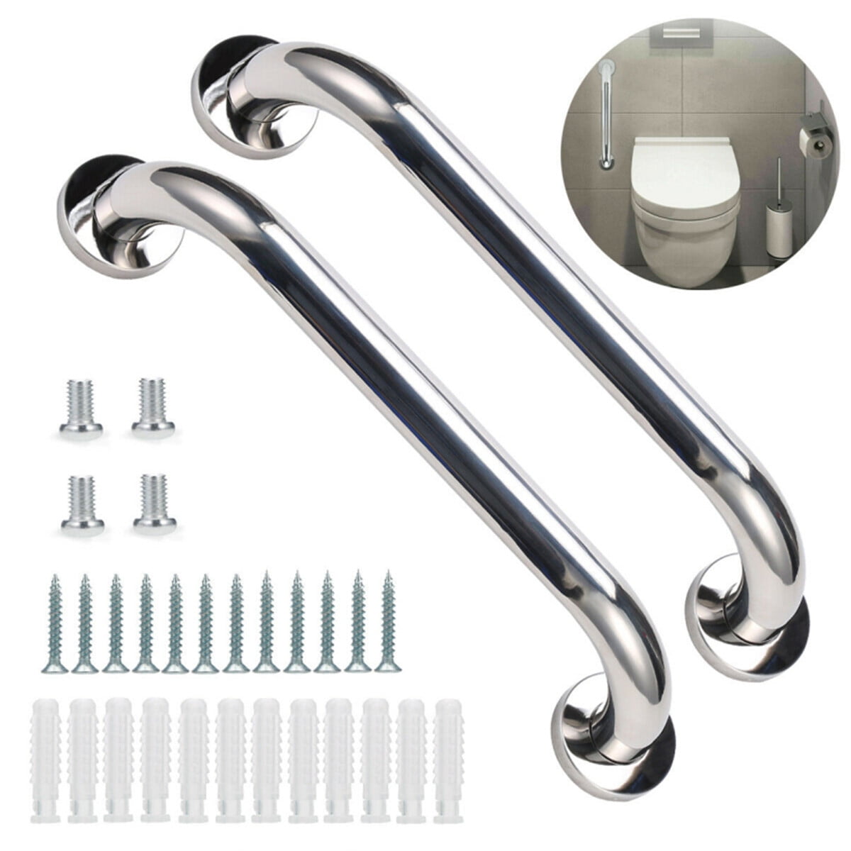 Buy 2-Pack, 12 inch Stainless Steel Grab Bar Bathroom Safety Handicap ...