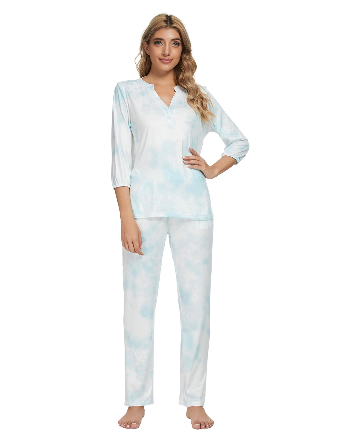 MintLimit Women's Pajamas Set Nightwear 3/4 Sleeve Shirt with Long ...