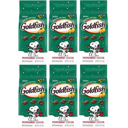 Limited Edition Goldfish Snoopy Peppermint Cocoa Baked Graham Snacks 6. ...