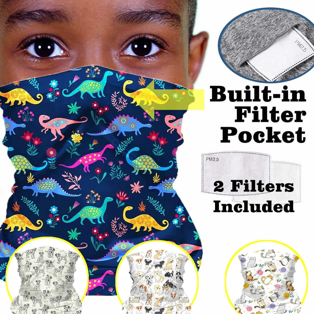 Cooling Washable Kid Mask with Pocket, Reusable Child Face Cover Gaiter ...