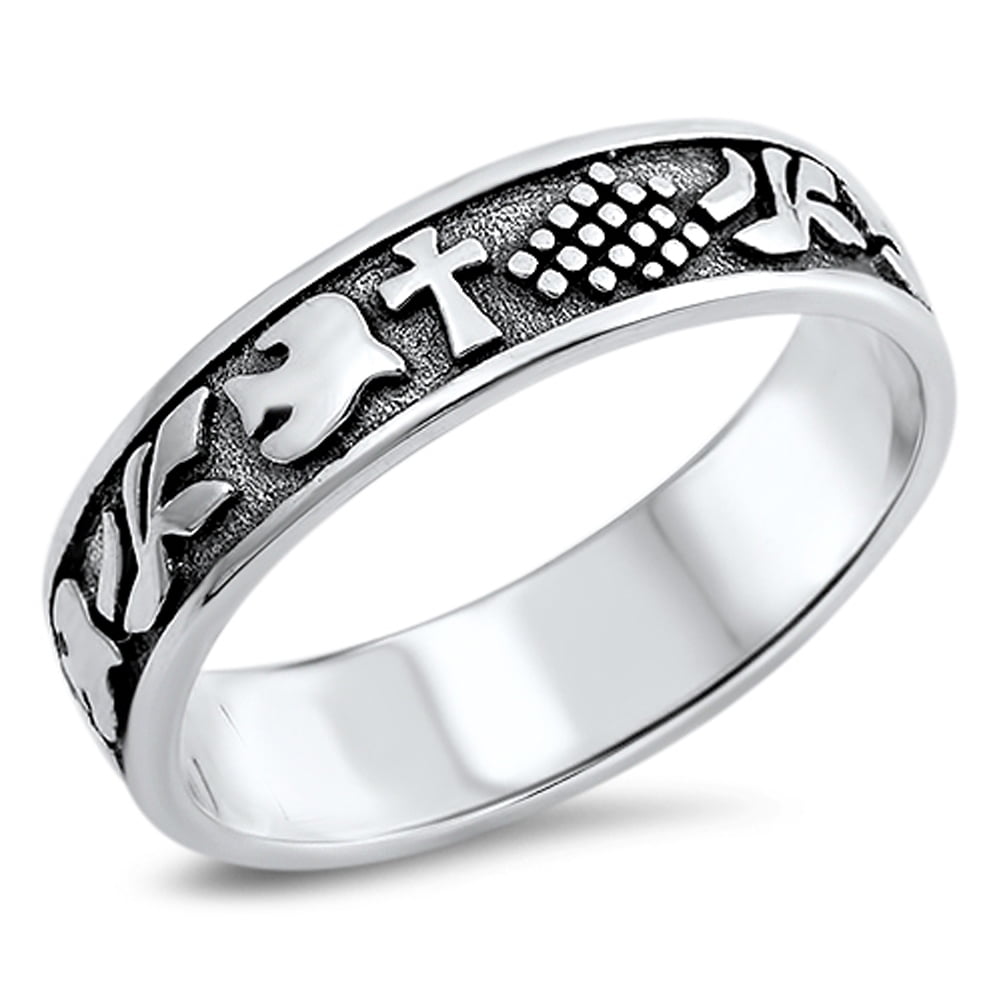 Cross Dove Vine Parable Bible Communion Ring 925 Sterling Silver Band ...