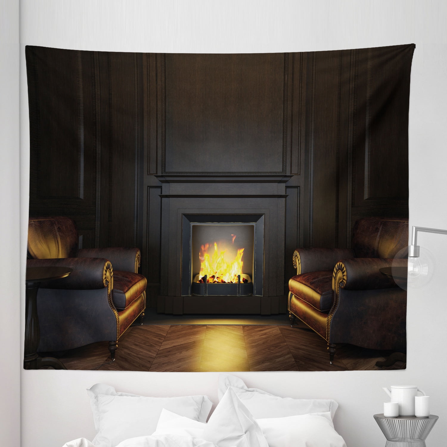 Fireplace Tapestry, Antique Architecture Armchair Furniture Rustic ...