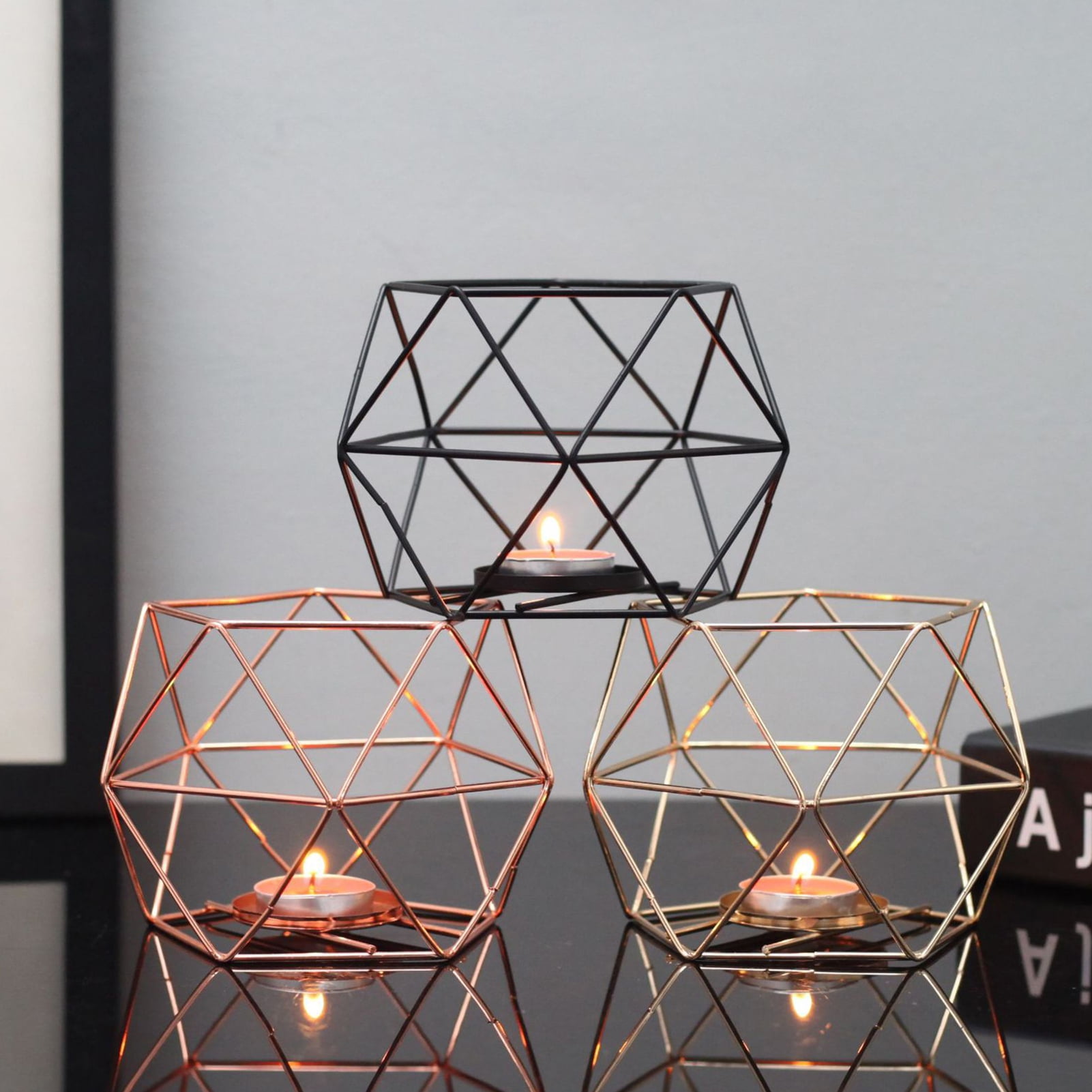 SPRING PARK Nordic Style 3D Geometric Candlestick Metal Hanging Candle ...
