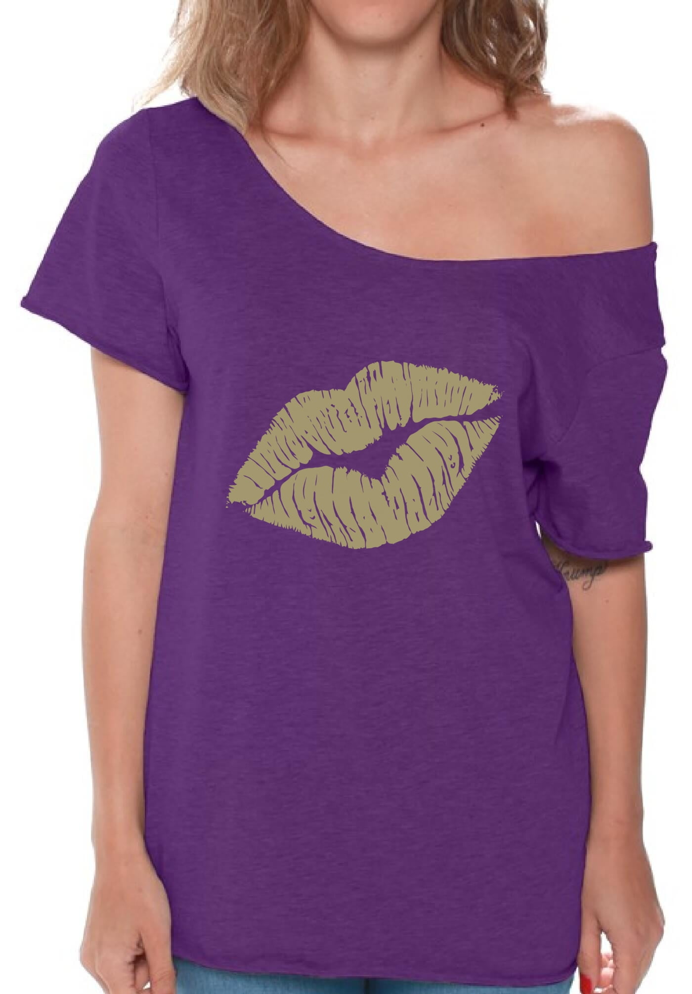 Gold Lips Girl Pocket Print Off Shoulder Shirt for Women - 90s S M L XL ... Gold Lips Girl Pocket Print Off Shoulder Shirt for Women - 90s S M L XL ...