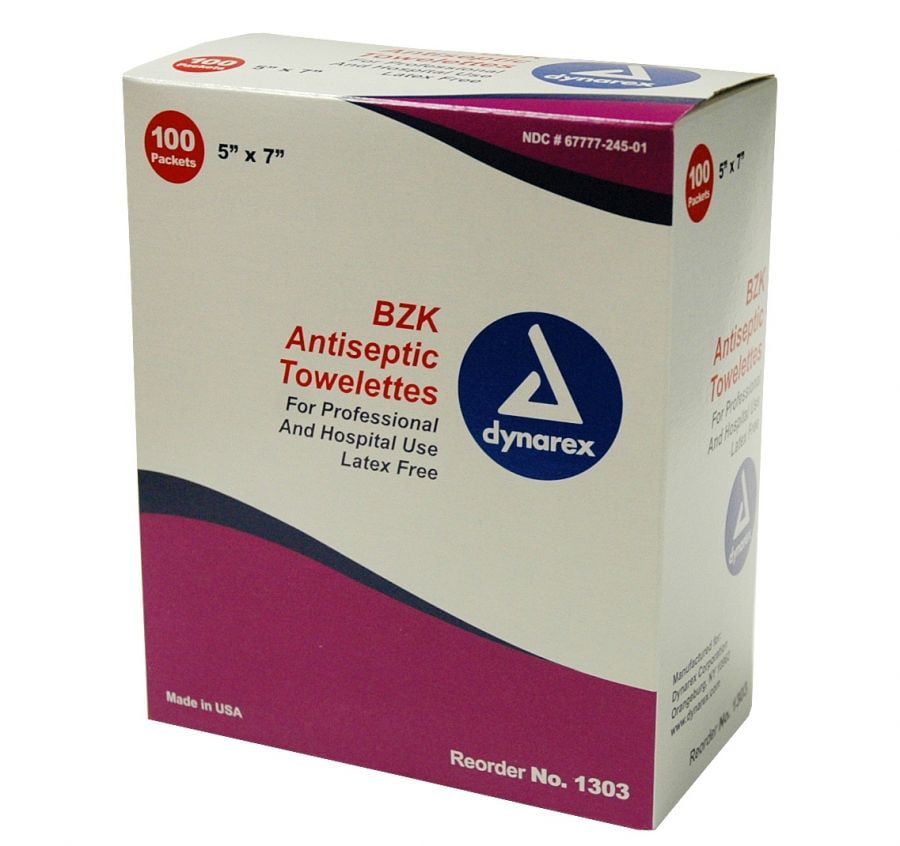 Dynarex BZK Antiseptic Towelette 5'' x 7'', 100 Count, 6 Pack - Walmart.com