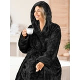 PAVILIA Women Hooded Plush Soft Robe | Fluffy Warm Fleece Sherpa Shaggy Bathrobe (S/M, Black ...
