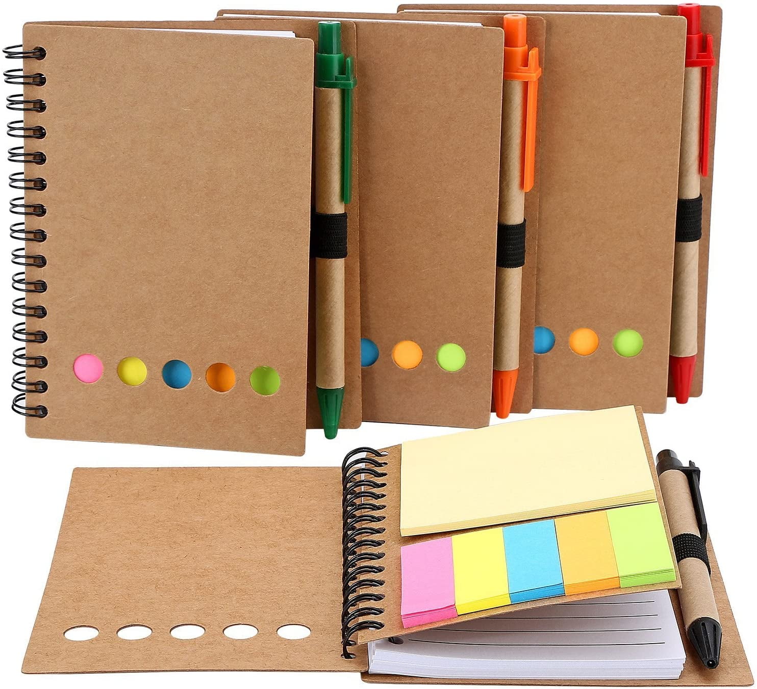 4 Pack Spiral Notebook Kraft Paper Notepad with Pen in Holder and ...
