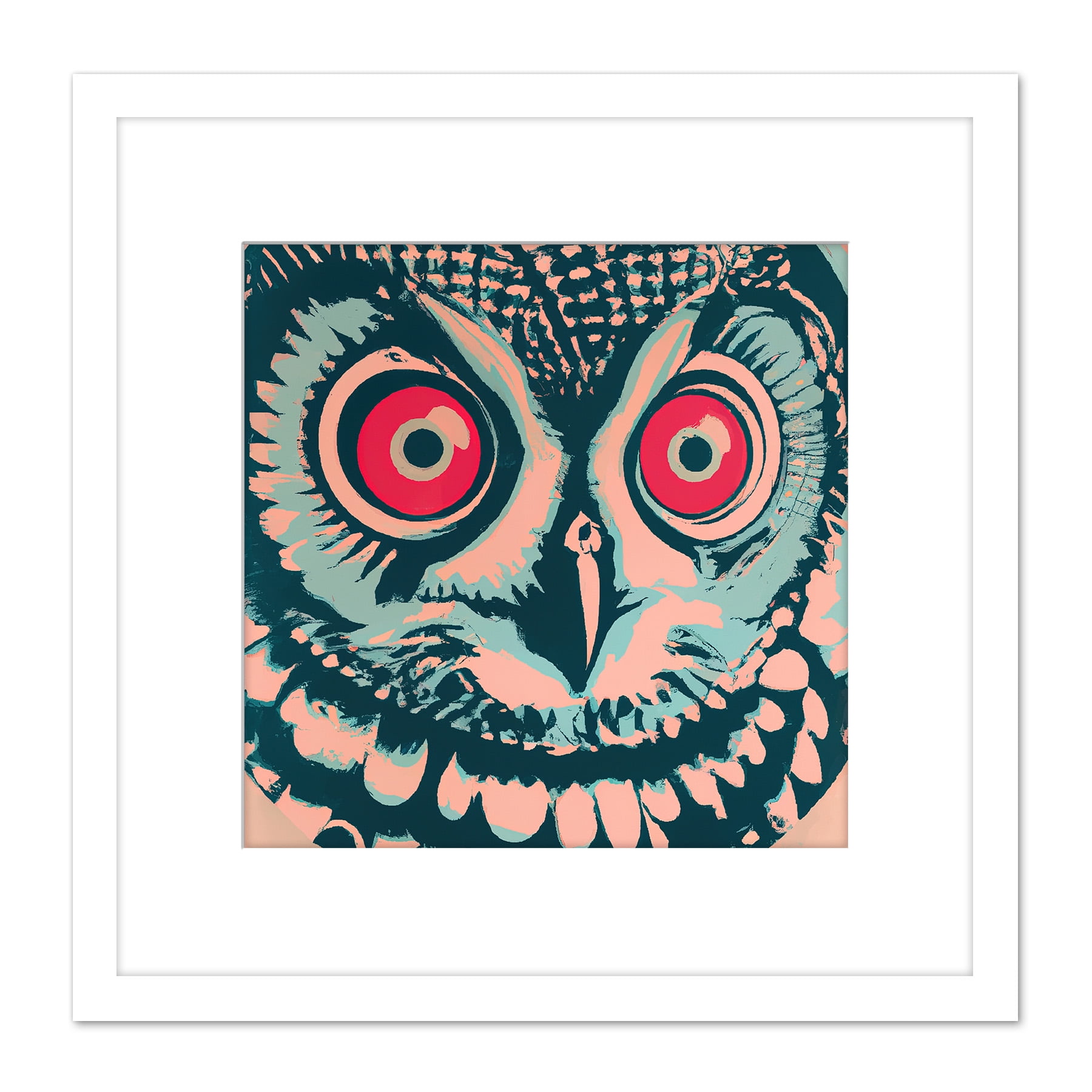 Barn Owl Bright Red Eyes Bird Pastel Acrylic Painting Square Wooden ...