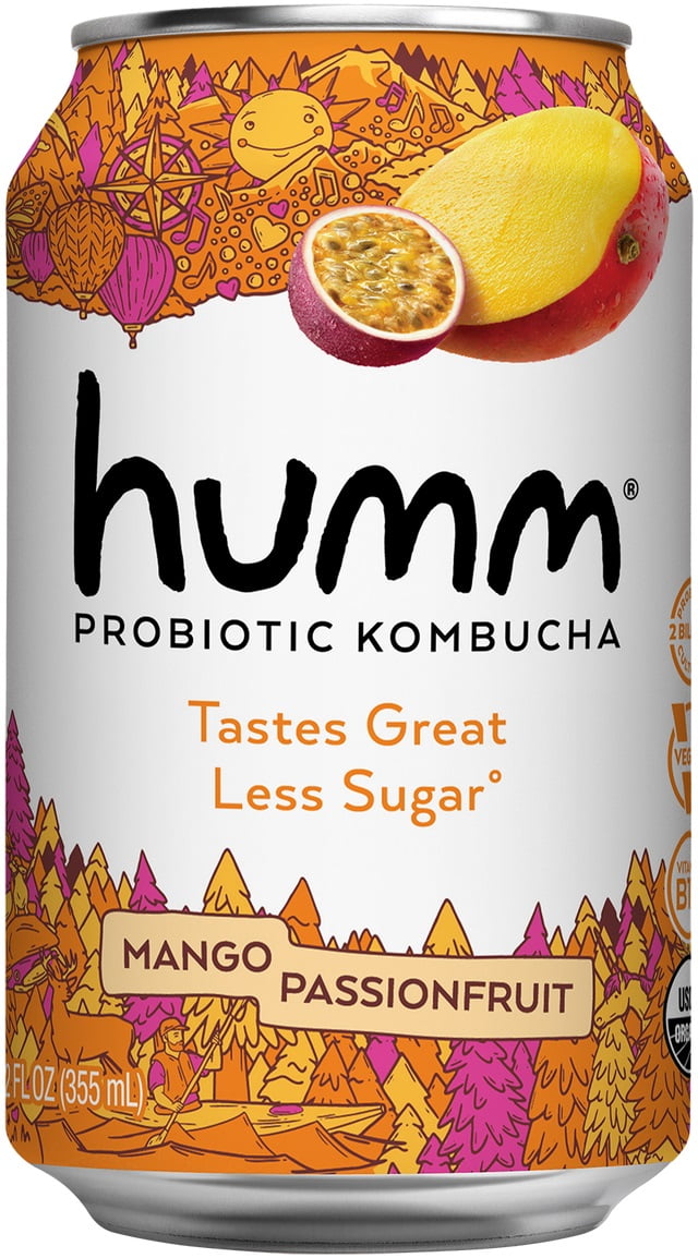 Humm Kombucha Tea, Mango Passionfruit, Probiotic, Organic, 12oz Can ...