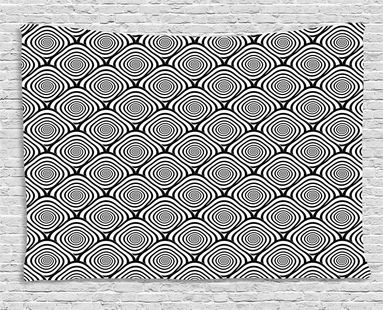 Abstract Tapestry, Optical Illusion Effect Fish Scale Monochrome ...