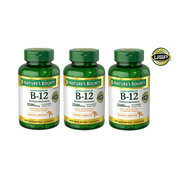 Nature's Bounty Vitamin B-12 2500 mcg, 300 Quick Dissolve Tablets 3PK ...