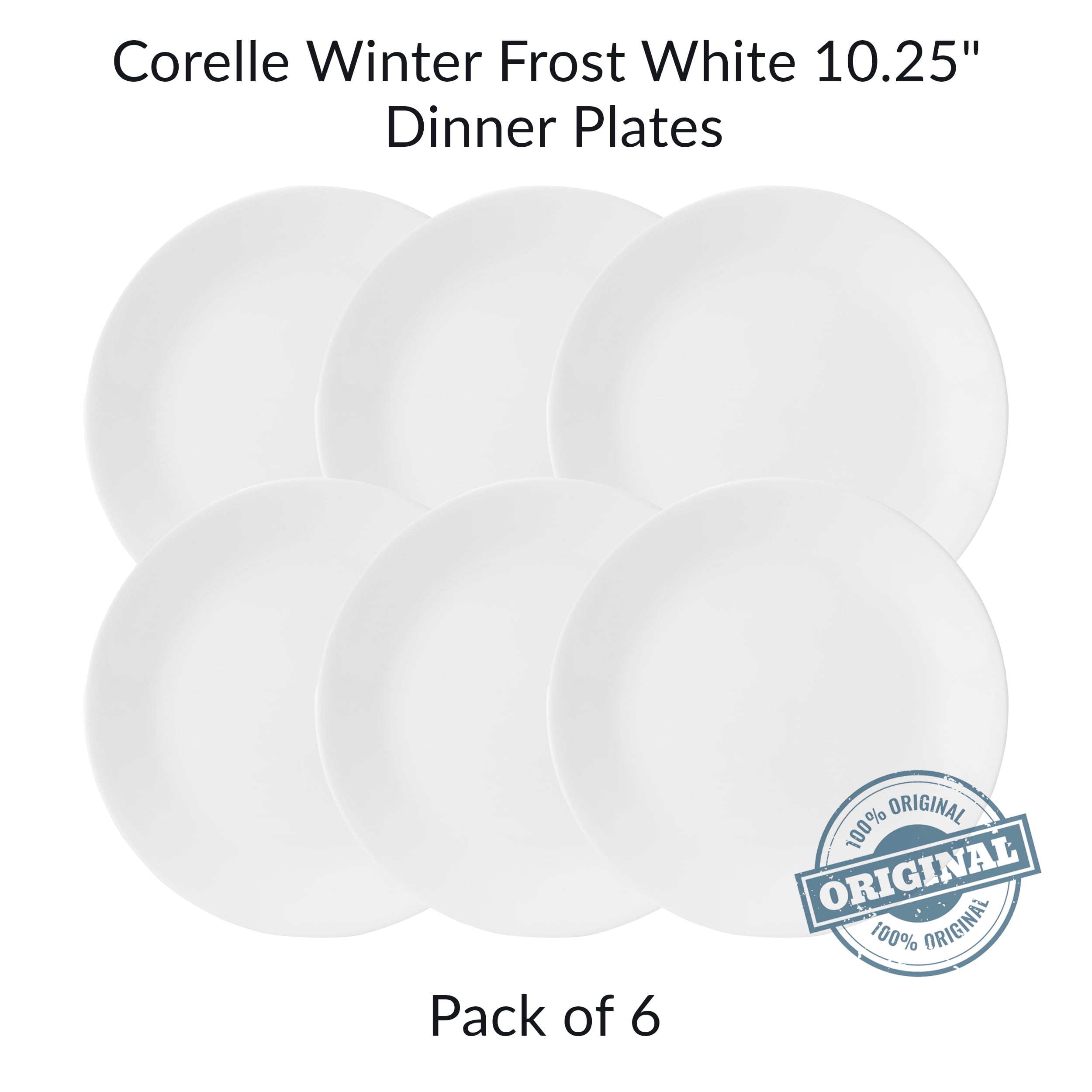 Corelle Winter Frost White 10.25" Dinner Plates, Vitrelle Glass, 6-pack ...