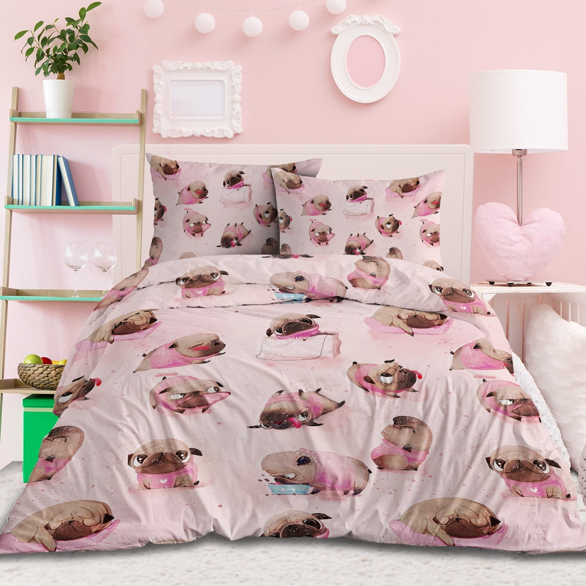Arightex Pink Duvet Covers King Size, Puppy Dog Printed Cute Bedding ...