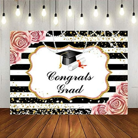 YOITEA Class of 2022 Congrats Grad Floral Backdrop Black White Stripes ...
