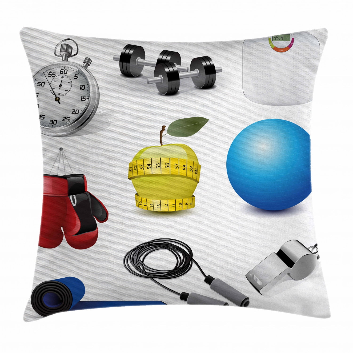 Fitness Throw Pillow Cushion Cover, Realistic Vivid Workout Items ...