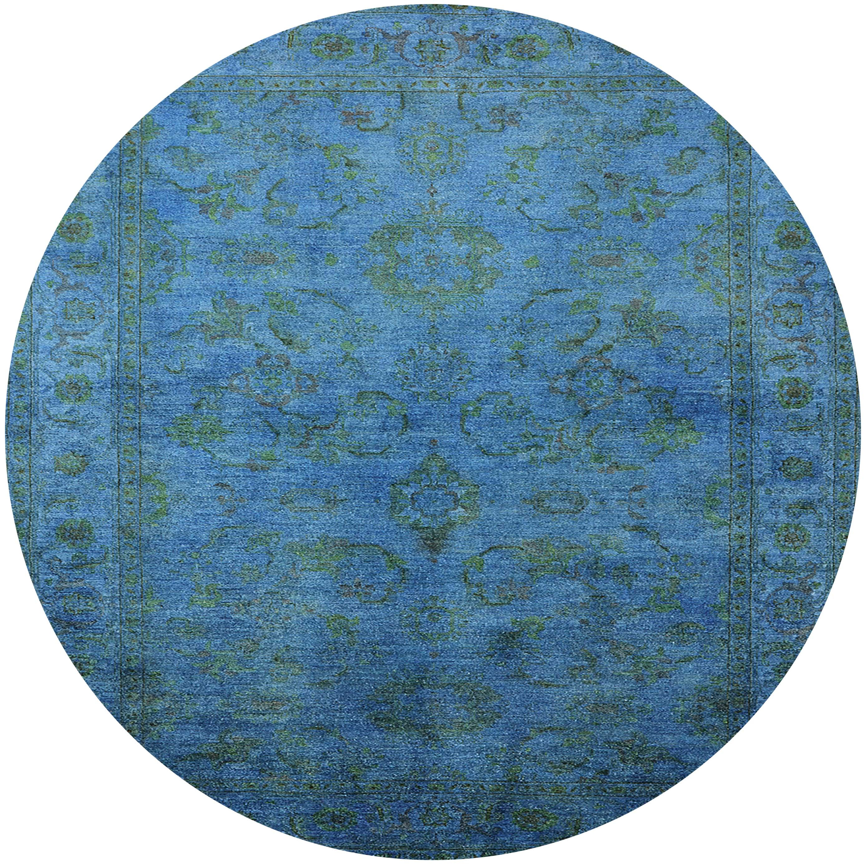 Ahgly Company Indoor Round Mid-Century Modern Blue Ivy Blue Oriental ...